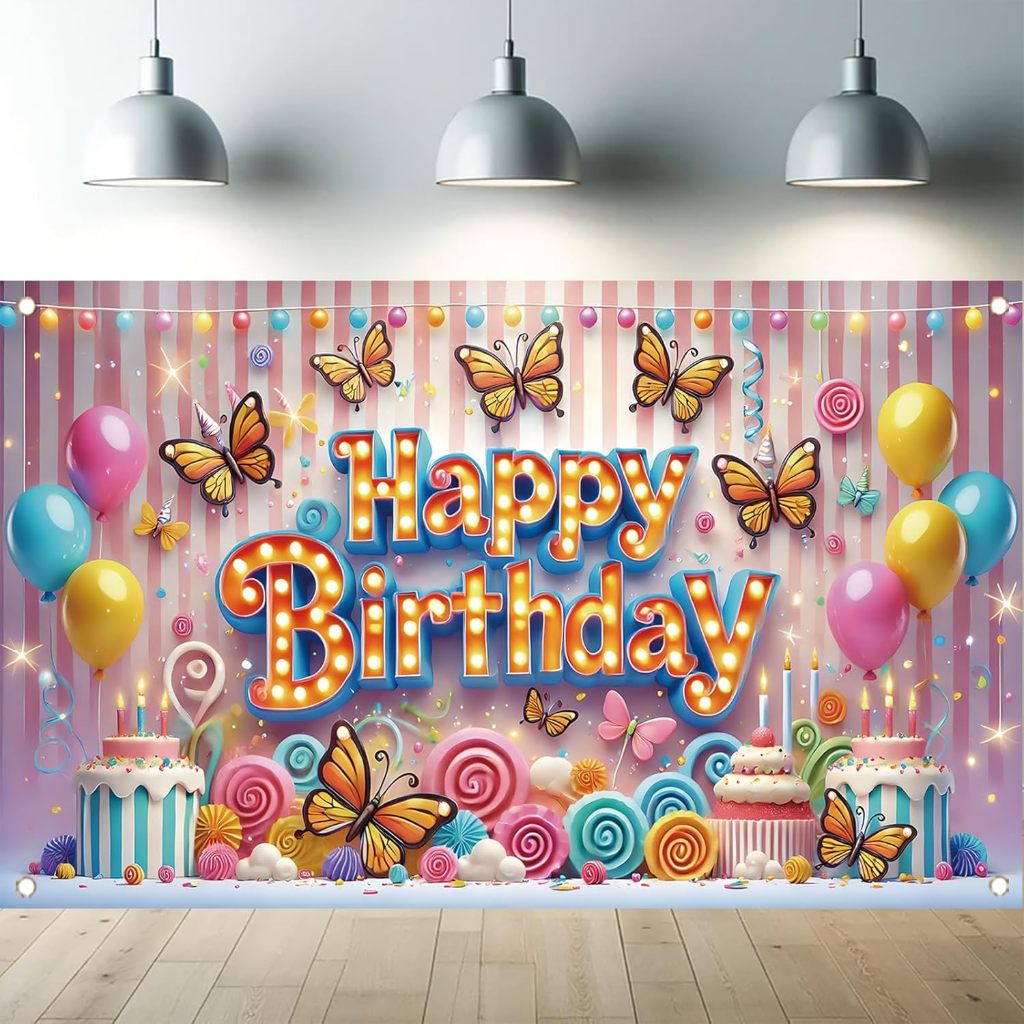 5x3ft Happy Birthday Backdrop Banner Sweet Candy Colorful Happy ...