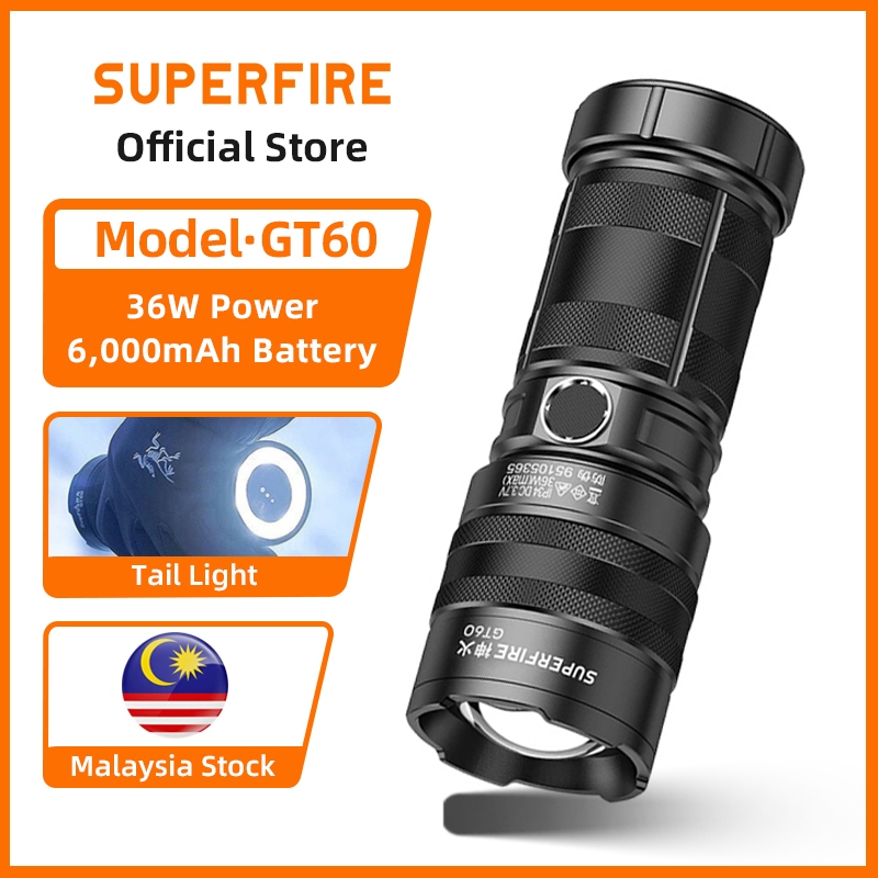 SUPERFIRE GT60 36W Ultra Bright 6000mAh LED Zoomable Flashlight XHP90 Outdoor USB Work Light ...