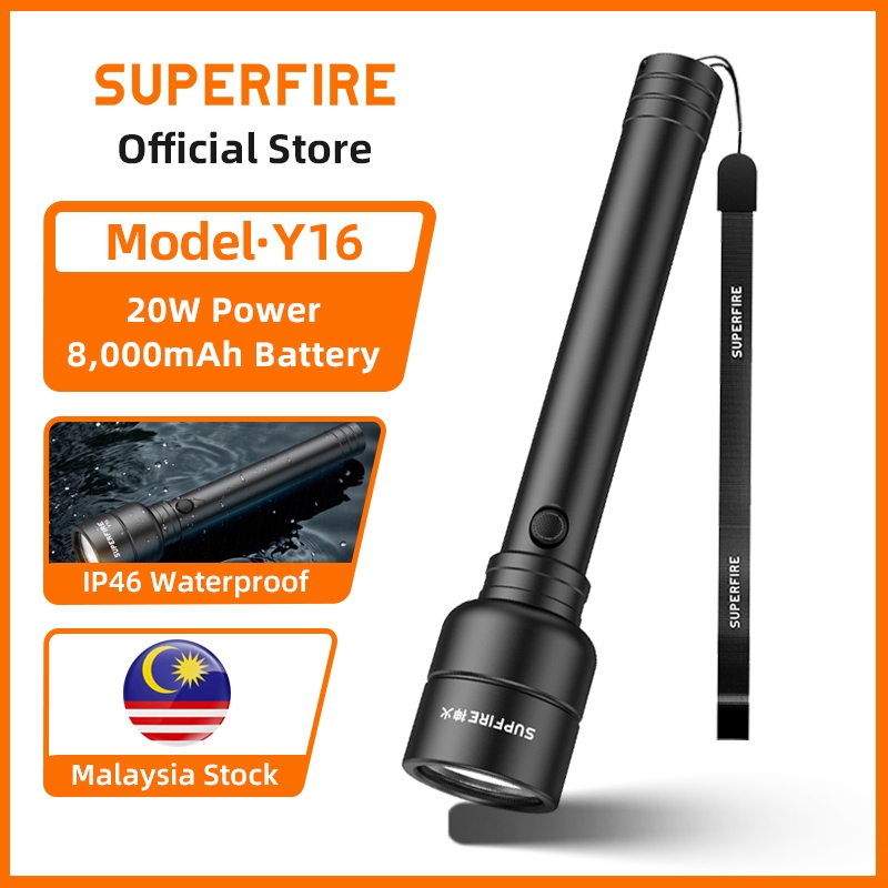 SUPERFIRE Y16 20W Flashlight Lampu Suluh Terang Super Bright Torch Light Long-shot 330m ...