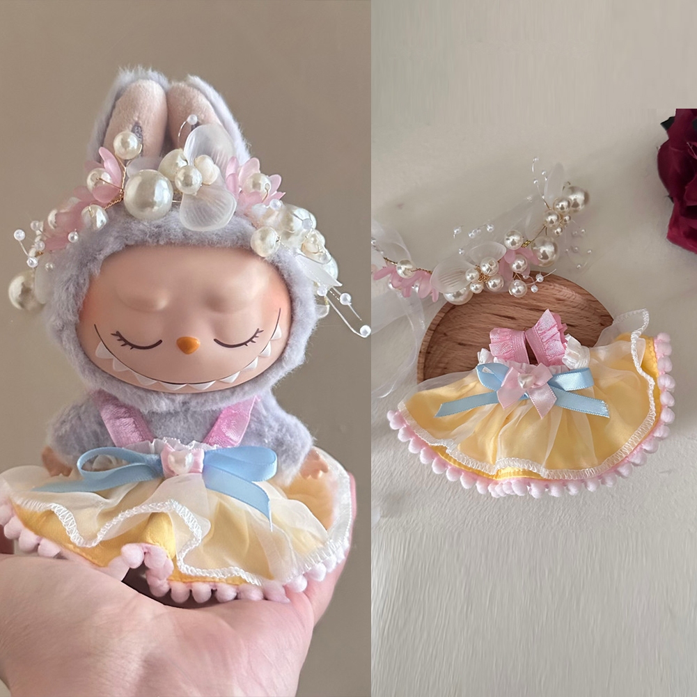 （Cloth Only）For 17 cm Labubu baby clothes princess pearl clothes set ...