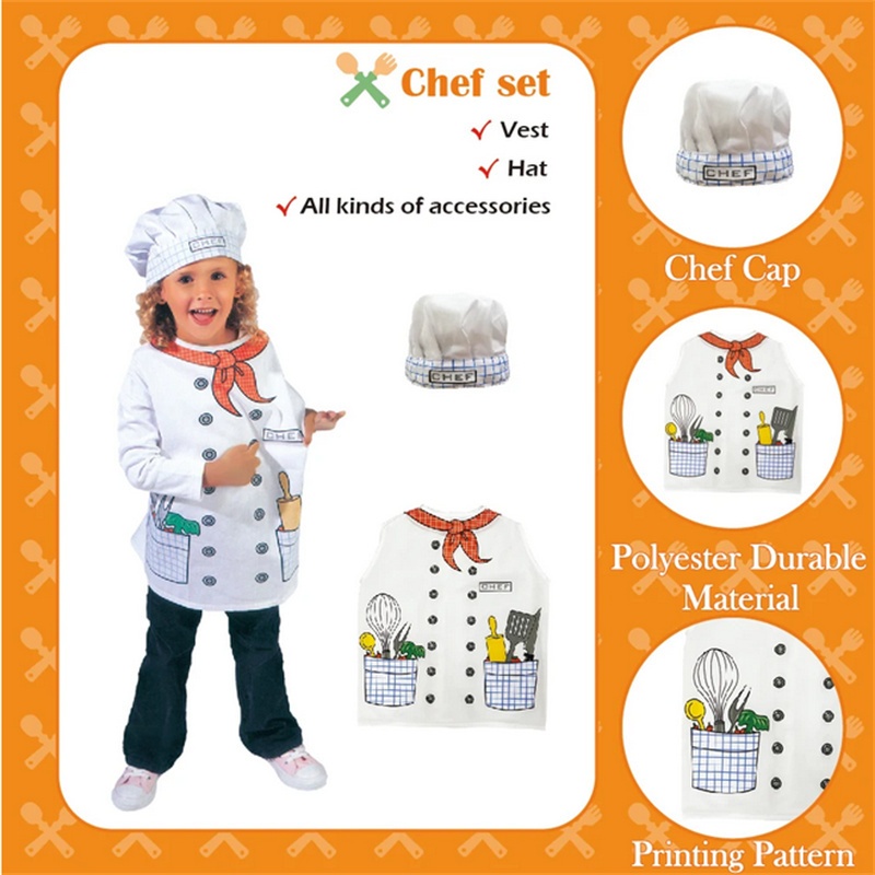 NEW Kids Chef Role Play Costume Dress Up Set Pretend Chef Outfit Chef ...