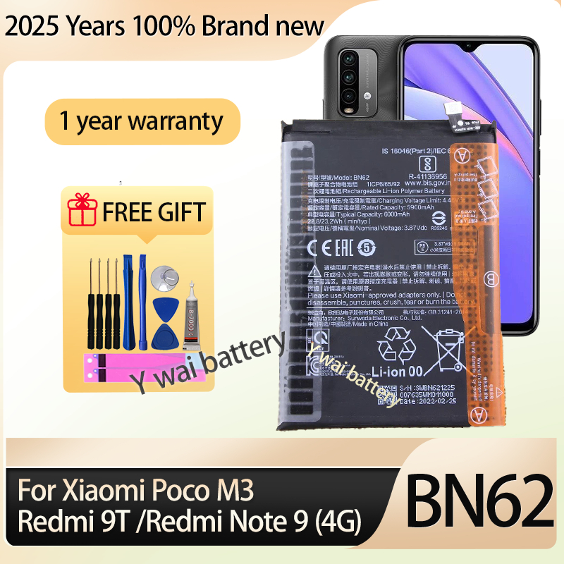 2025 Brand new BN62 6000mAh Phone Battery For Xiaomi POCO M3 Redmi Note ...