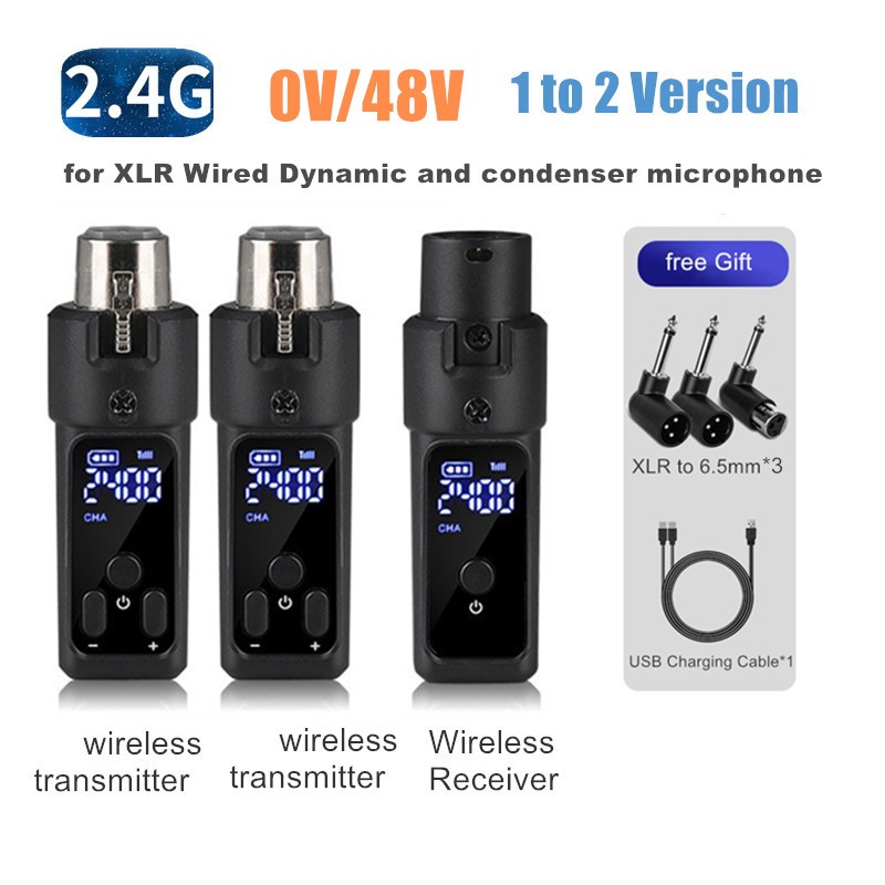 206 2.4Ghz Wireless Microphone System 0V/48V XLR Wired Mic to Wireless ...