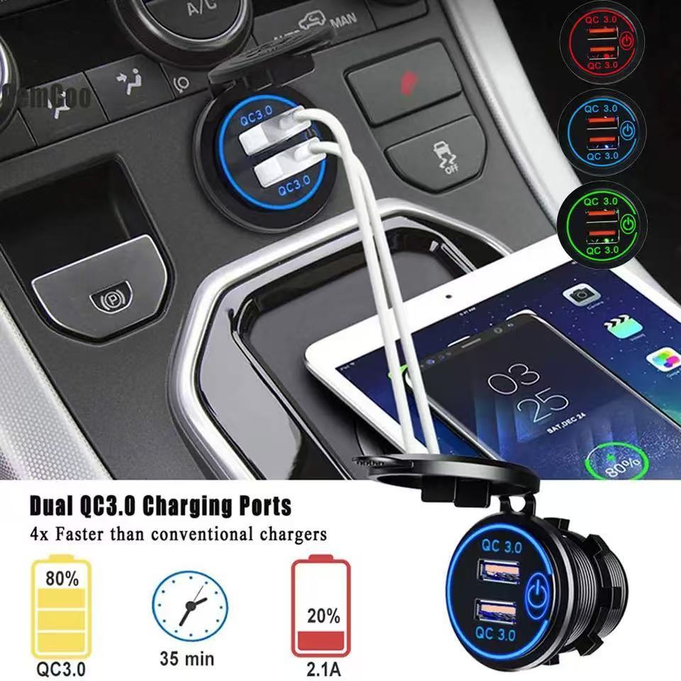 Car Charger Dual USB Port Adapter Waterproof Fast Charging Socket Power ...