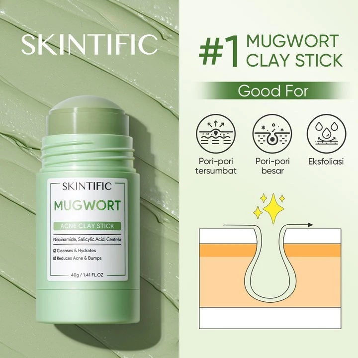 SKINTIFIC Mugwort Clay Mask Stick Mask Cleansing Clay Masker Muka ...