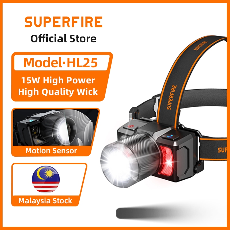 SUPERFIRE HL25 15W Headlamp LED Rechargeable Induction Switch Headlamp Telescopic Zoom System ...
