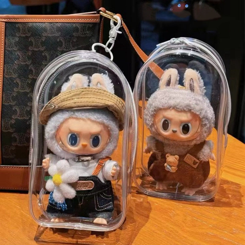 Labubu Transparent Storage Pouch Plush Dolls Toy Mystery Box Keychain ...