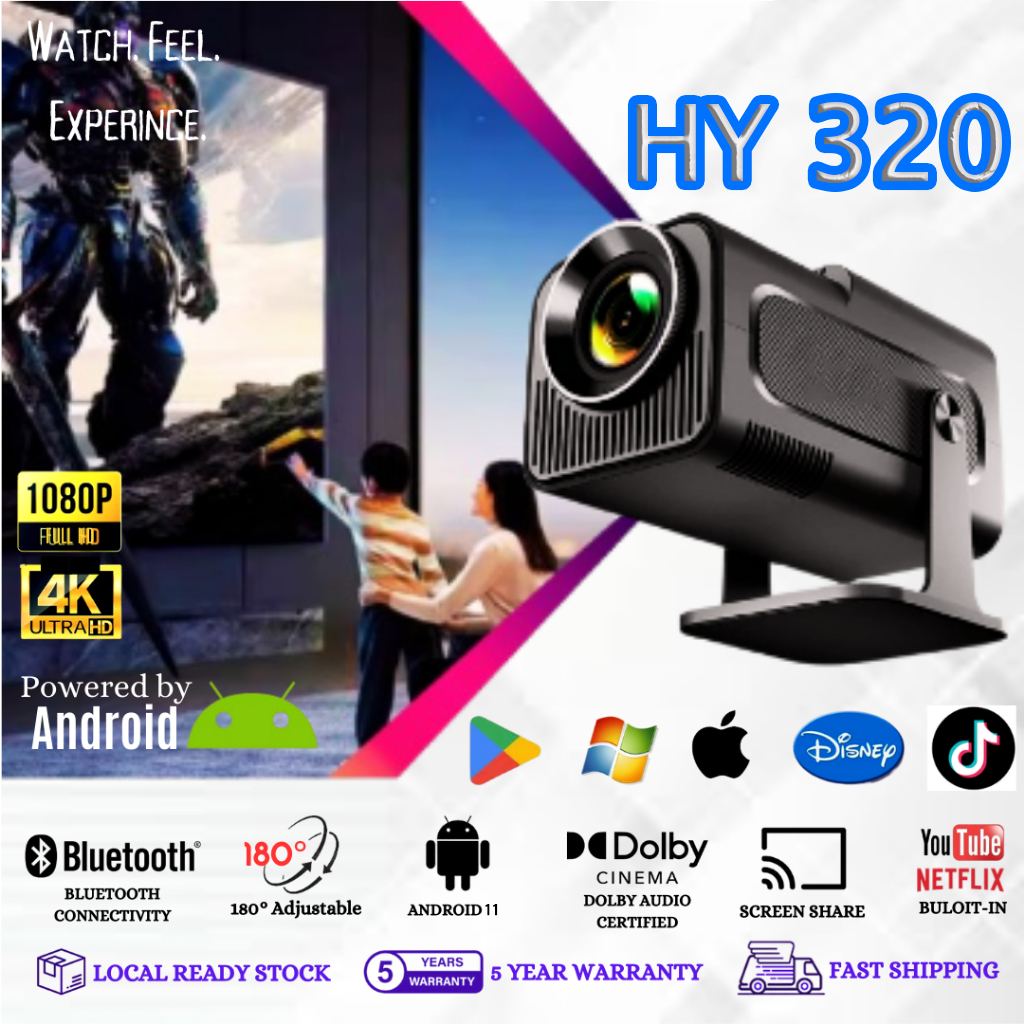 HY320 Smart Projector 4K FHD 1080P Portable Projector For Phone With ...