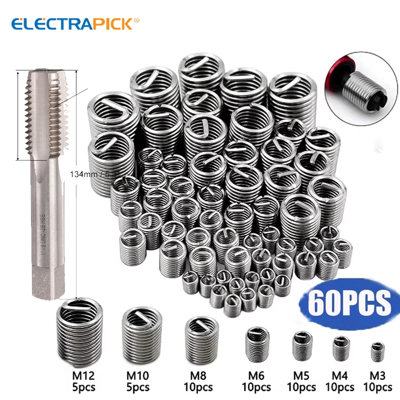 60Pcs Wire Thread Insert M3-M12 Fastening Thread Insert Stainless Steel ...