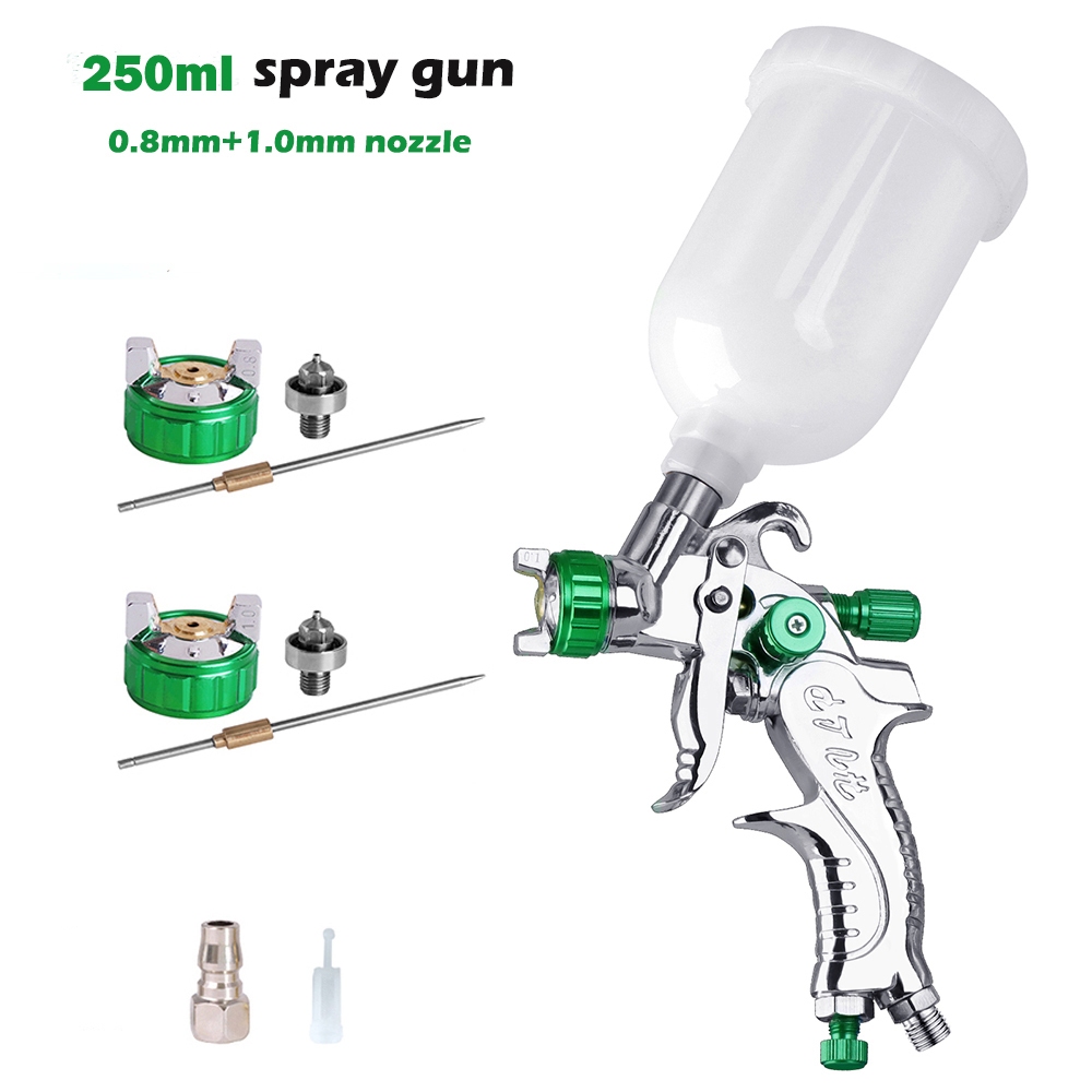 Pro Mini HVLP Spray Gun with 0.8+1.0mm Nozzles - Gravity Feed Airbrush ...