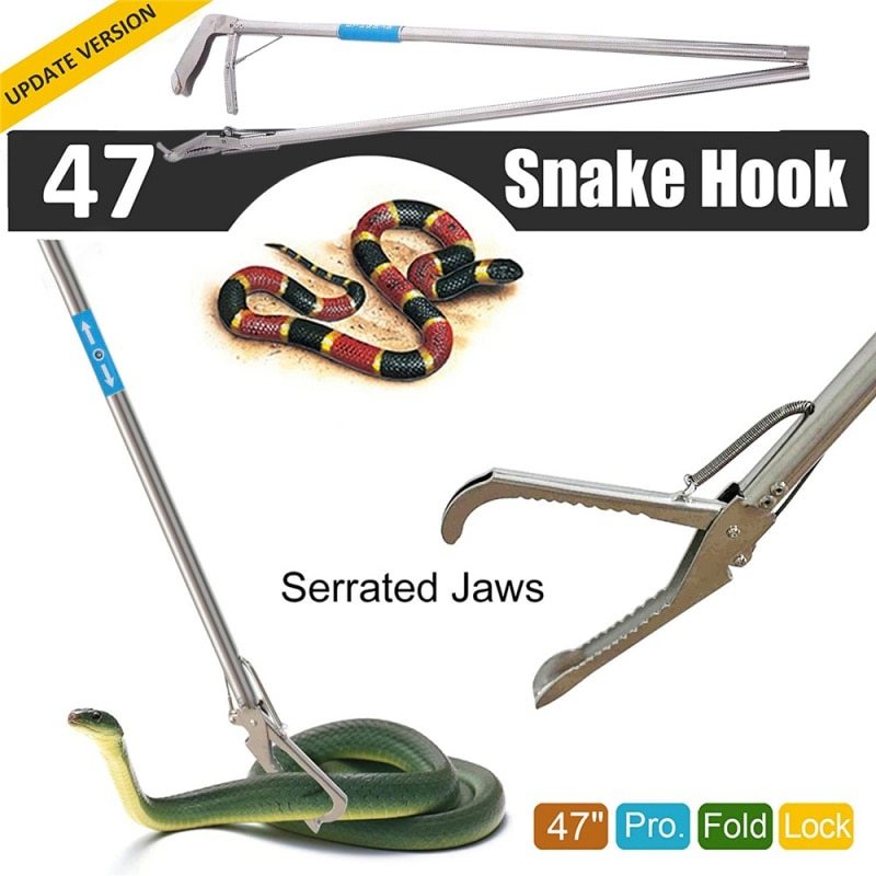 2m/1.5m Stainless Steel Foldable Snake Catcher Snake Tong Snake Clamp ...