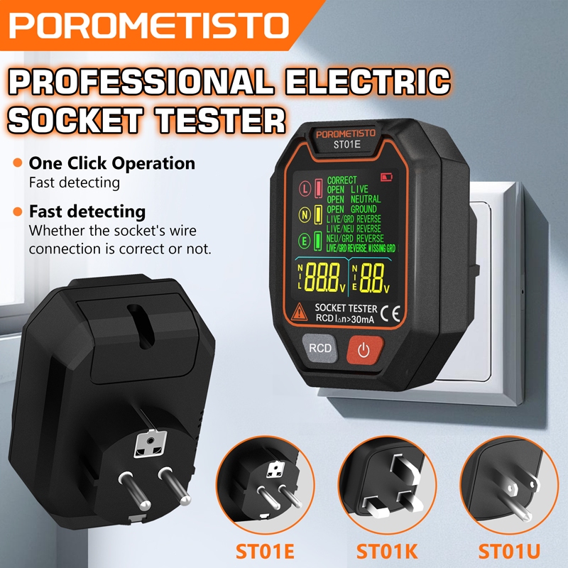 POROMETISTO ST01 Digital Socket Tester Pro Voltage Test RCD/GFCI Socket ...