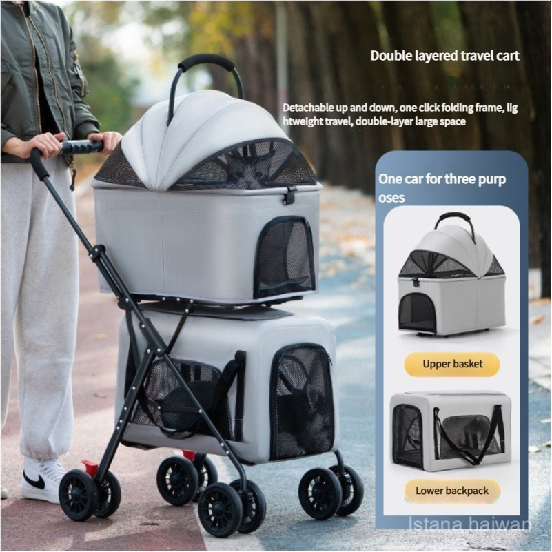 pet stroller Double Medium carrier kucing Separate Dog Stroller Outdoor ...