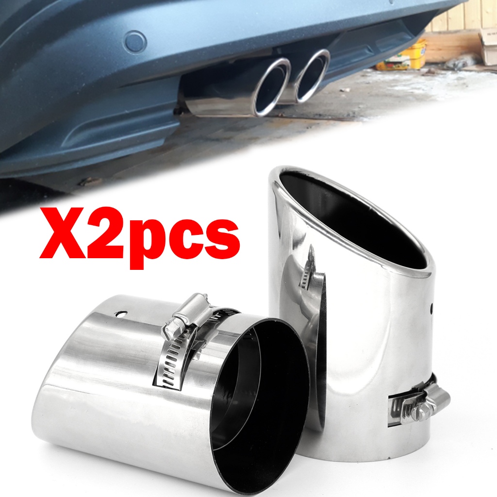 2PCS Stainless Steel Universal Car Tail End Pipe Exhaust Muffler Tip ...