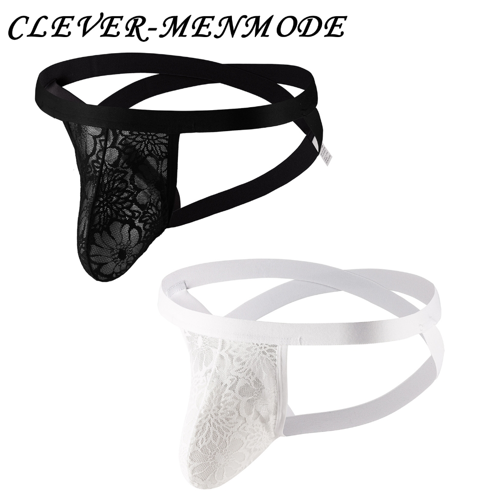 Men Underwear Sexy Lace U Convex Pouch Thong Butt Lift G-Strings Cross ...
