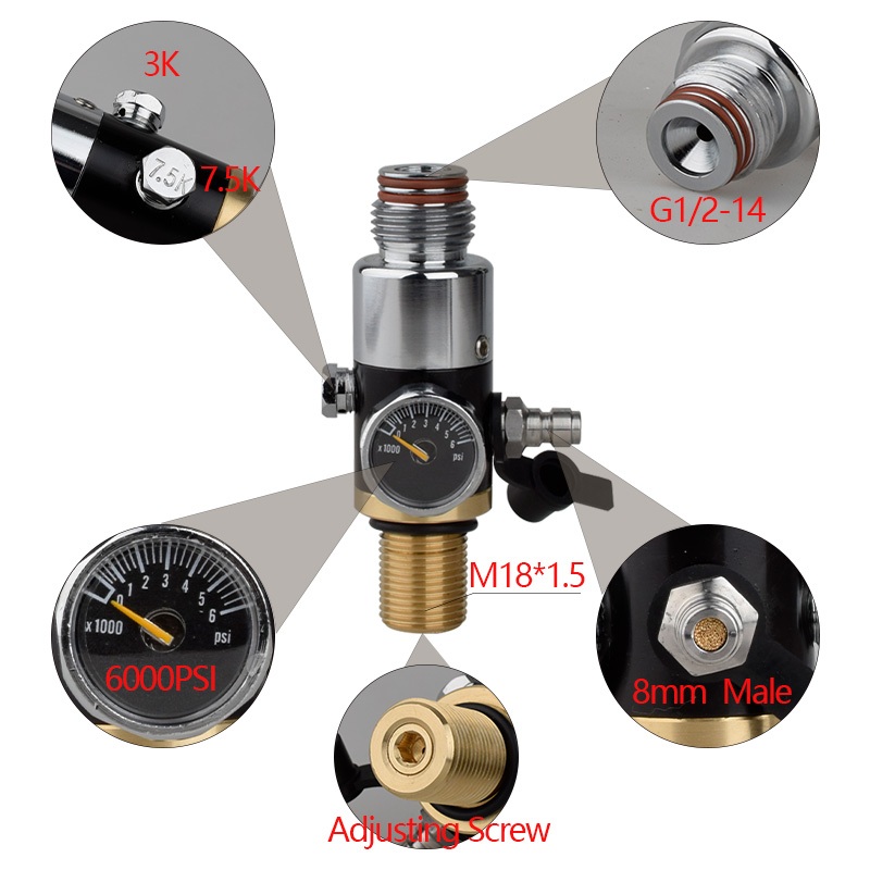 HPA Scuba M18*1.5 Pressure Regulator Output 0 To 1800PSI Gas Cylinder ...