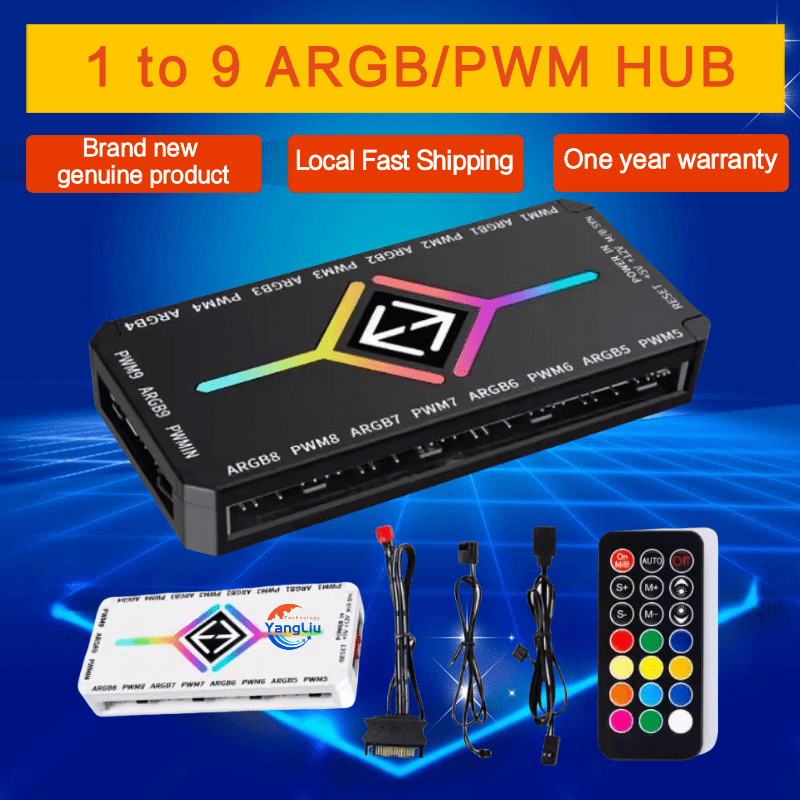 4Pin PWM 9 ARGB Ports 3Pin 5v Speed Controller Universal Computer ...