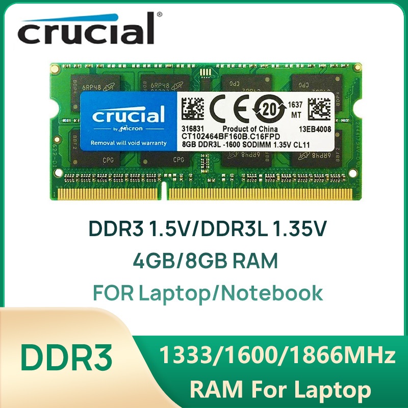 Crucial DDR3 DDR3L RAM 8Gb 4Gb 1600Mhz 1333Mhz PC3-10600 PC3-12800 204Pin SODIMM For Laptop ...