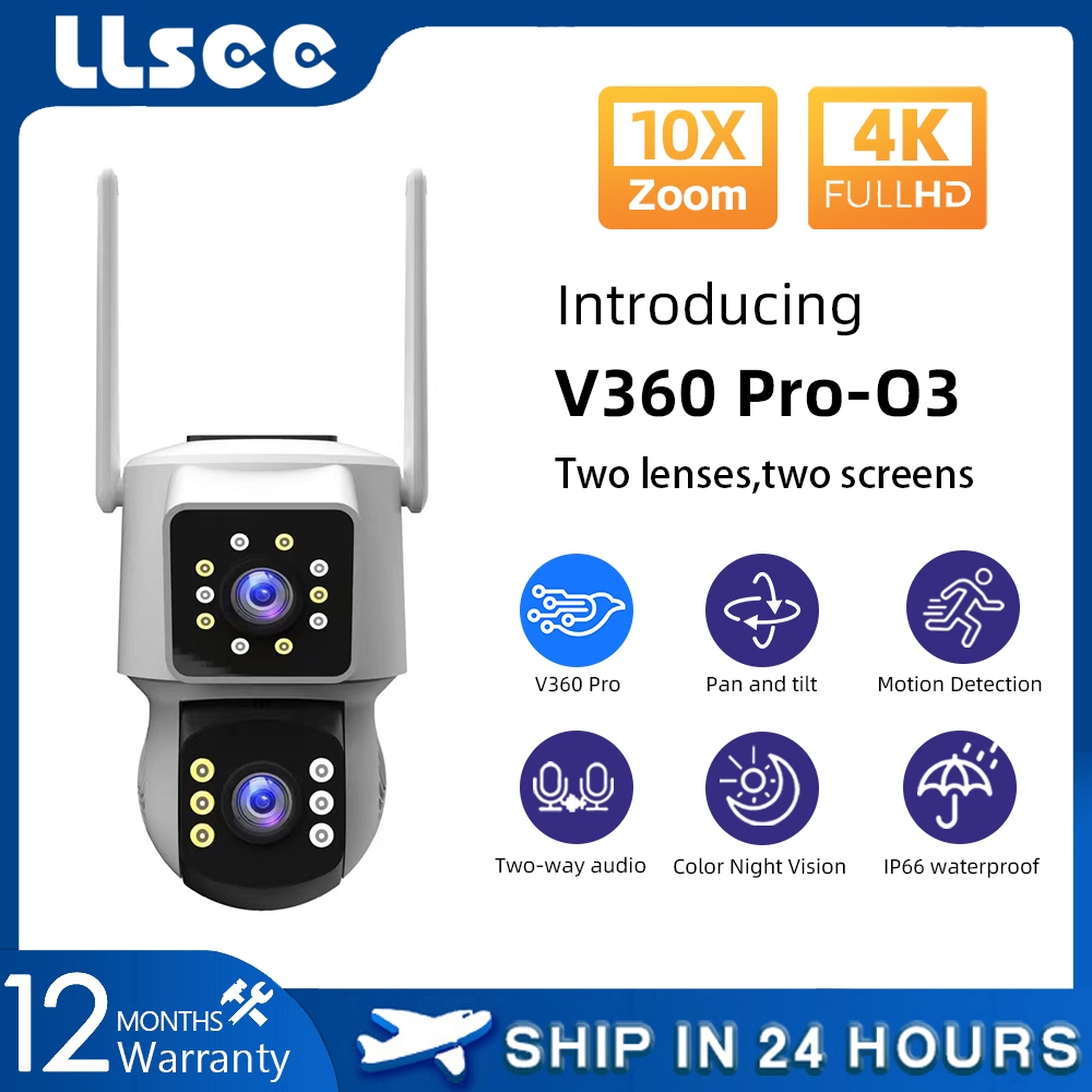 LLSEE 8MP 4K Dual Lens Night Vision Detection Outdoor Wireless ...