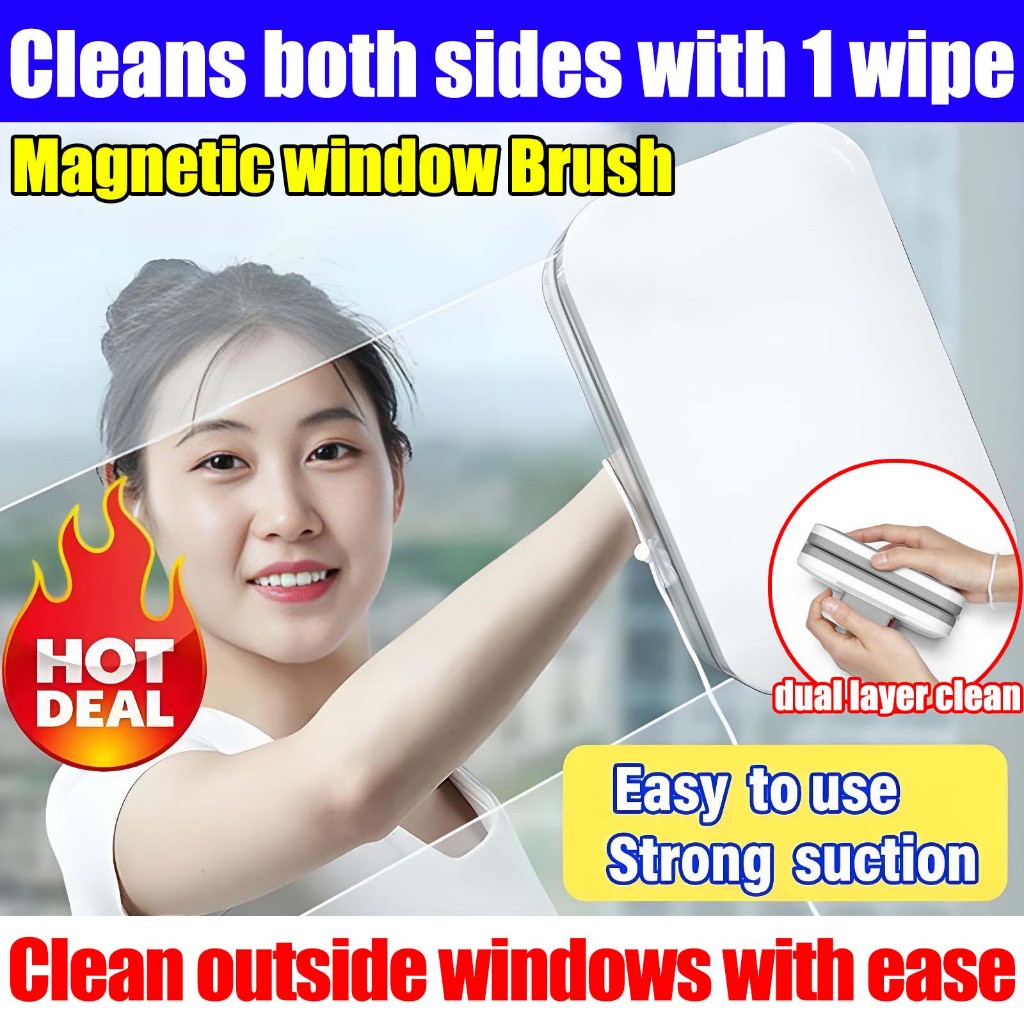 【increased size】Double side Magnetic window glass cleaner Brush for ...