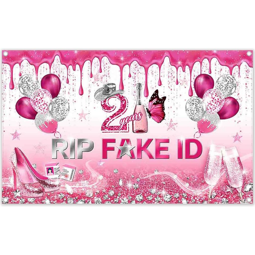 5x3ft Pink Rip Fake ID 21st Birthday Backdrop Balloons Glitter Diamond ...