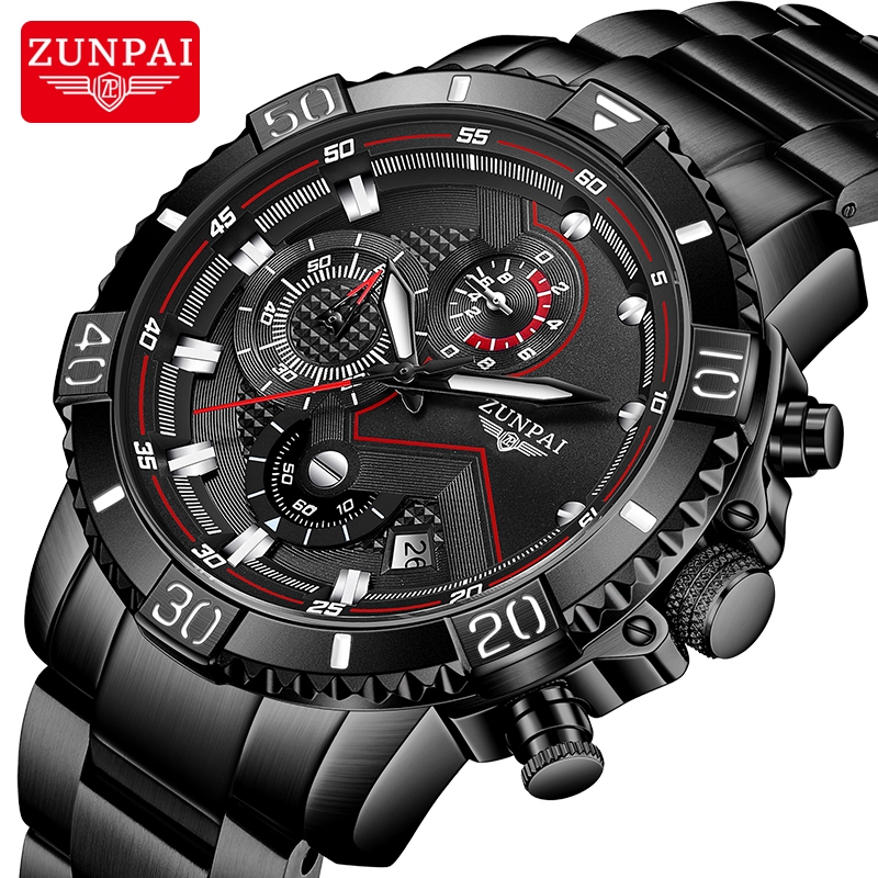 ZUNPAI Watch for Men Original Waterproof Stainless Steel Silver/Black ...