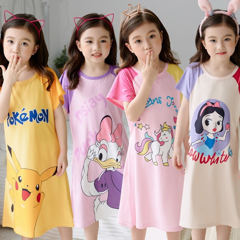 Cartoon LABUBU Girl Pajamas Summer Short Sleeve Baby Pajama Dress ...