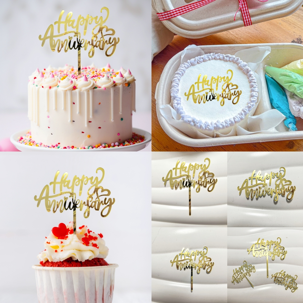Happy Anniversary Cake Toppers, Wedding Anniversary Acrylic Cake Topper ...