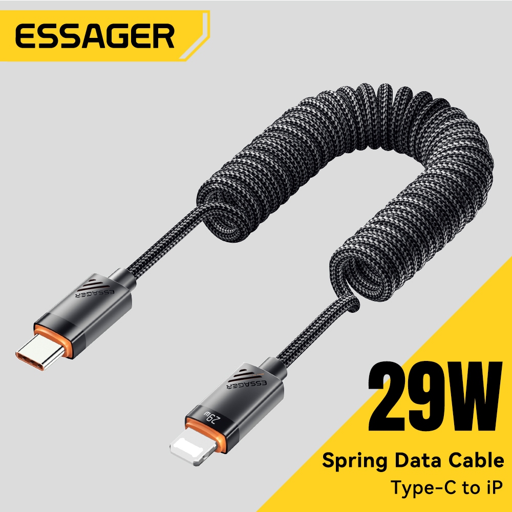 Essager 29W Type-c To L Spring Fast phone Cable Car Charging Data Cable ...