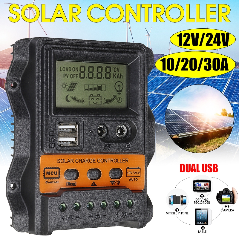 12V 24V Solar Charge Controller Upgraded Solar Panel Dual USB Port Solar Panel Battery ...