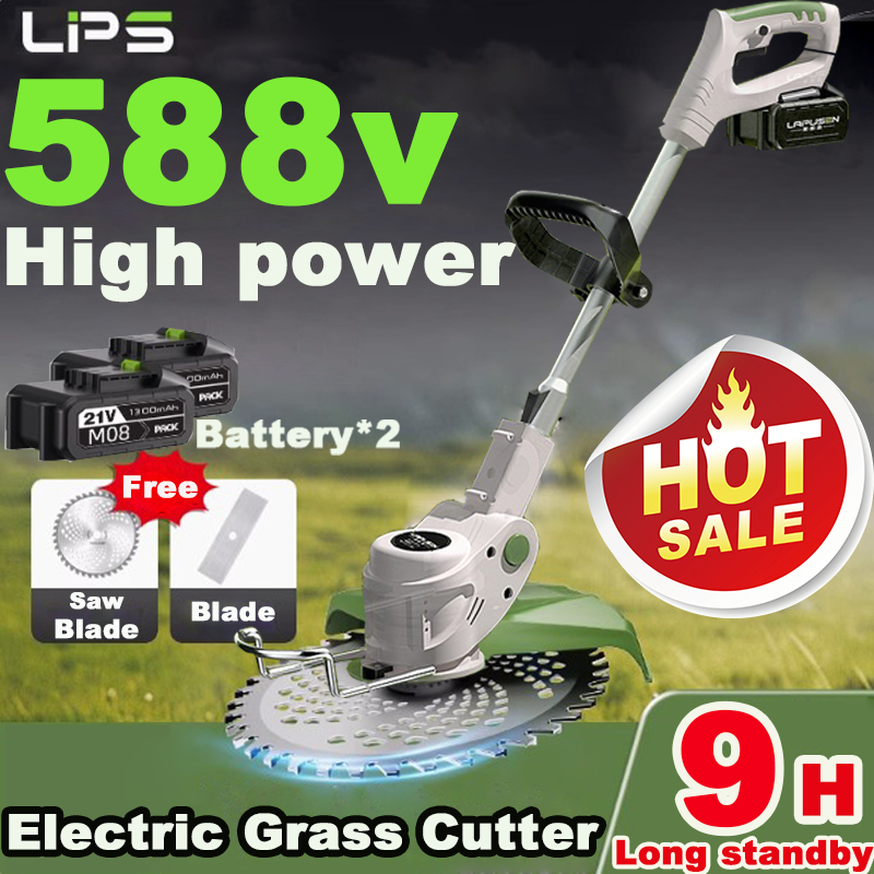 【9 Hours Long Standby】Grass Cutter 588V 1300mAh Rechargeable High Power ...