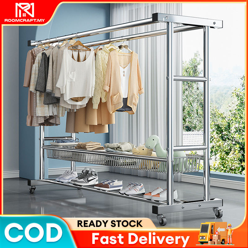 Stainless Steel Clothes Rack Floor Standing Household Indoor Balcony ...