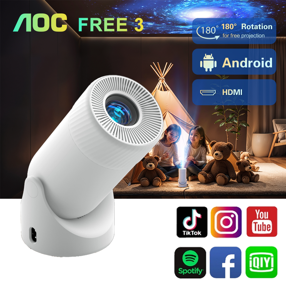 AOC Mini Portable Projector FREE3 HD 1080P/4K Auto Calibration Smart ...