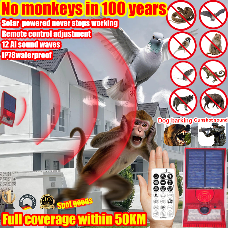 【Ready Stock】Ultrasonic Animal Monkey Repellent Solar Sound & Light Siren Strobe Alarm Penghalau ...