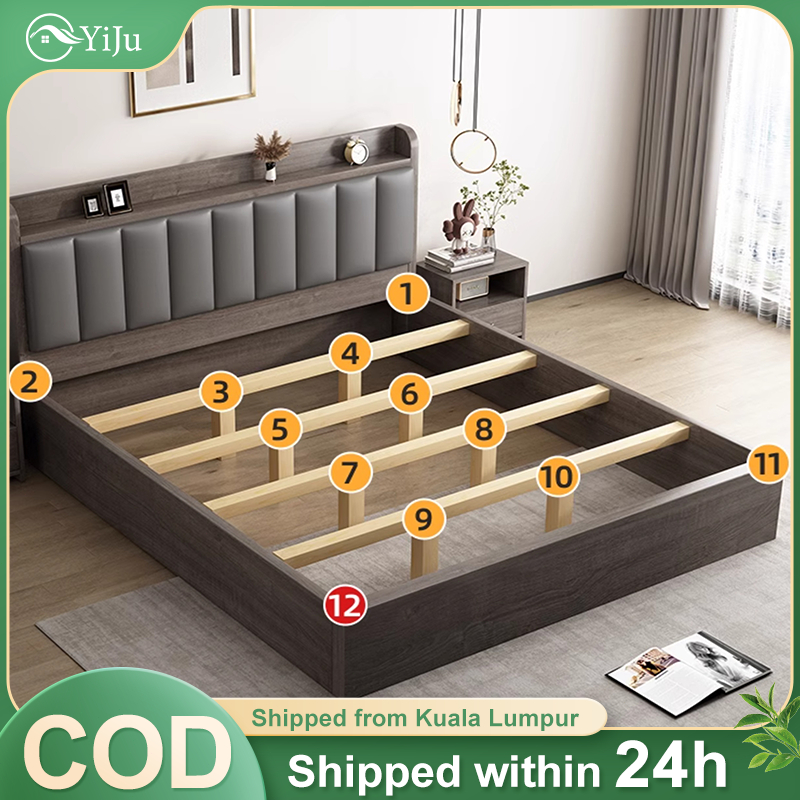 【𝟐-𝟑 𝐝𝐚𝐲𝐬 𝐝𝐞𝐥𝐢𝐯𝐞𝐫𝐲】YIJU Queen Solid Wood Bed Frame With Headboard Soft ...