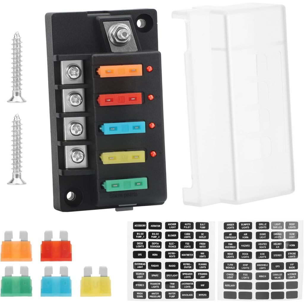 12V Fuse Block, 4 Circuits Blade Fuse Box Kit with LED Indicator, ATO ...