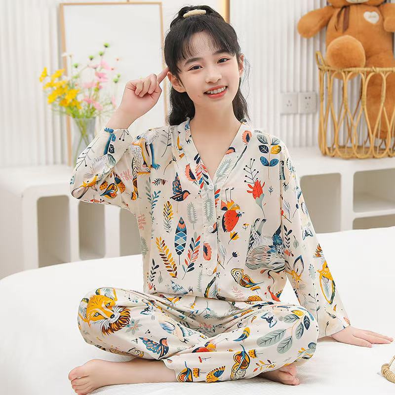New Girls Sleepwear baju tidur budak perempuan Teenage Cotton Silk ...