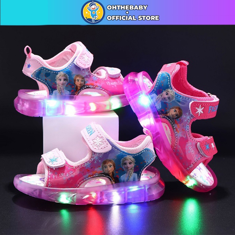 Girl's Sandals LED Elsa Sandals Disney Cartoon Sandals Kids Slippers ...