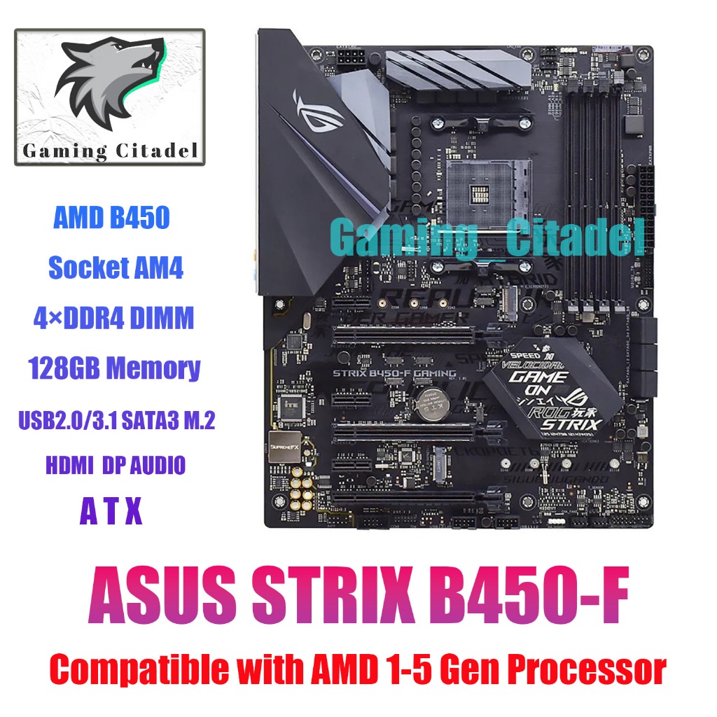 Used ASUS STRIX B450-F GAMING DDR4 AMD AM4 Motherboard Compatible with ...