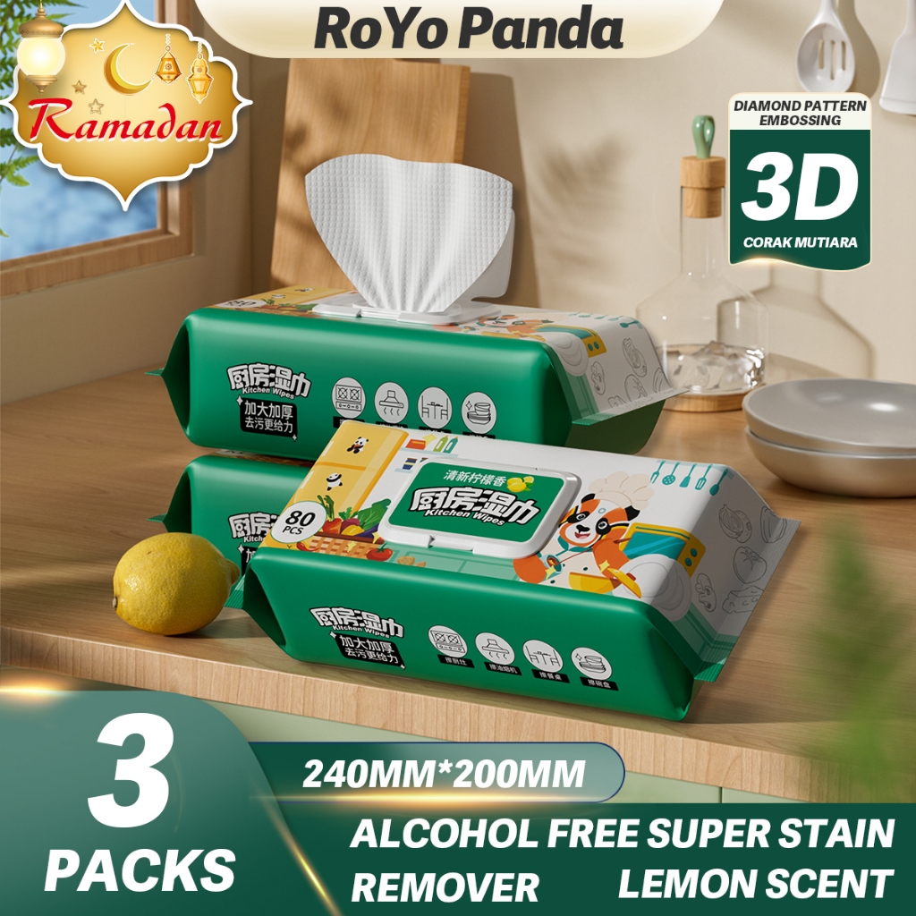 【3 Packs】 RoyoPanda Tisu kitchen Wipes Wet Tissue Kitchen Cleaning ...