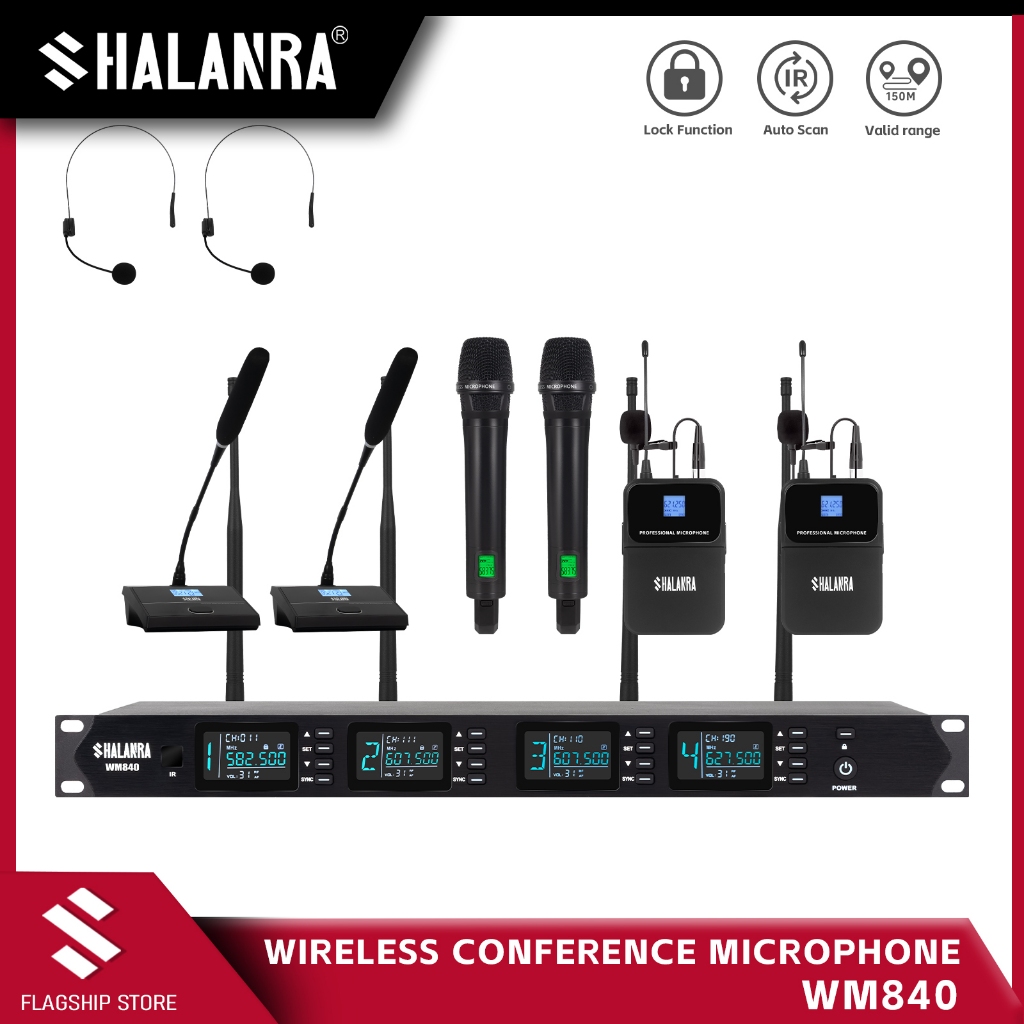 SHALANRA 4 Channel UHF Wireless Microphone System Lavalier Microphone ...