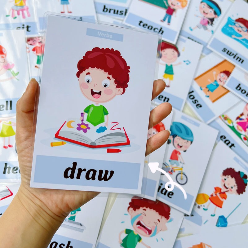 60Pcs/set TPR Verbs Flash Cards English Learning Kids Behavior Cards ...