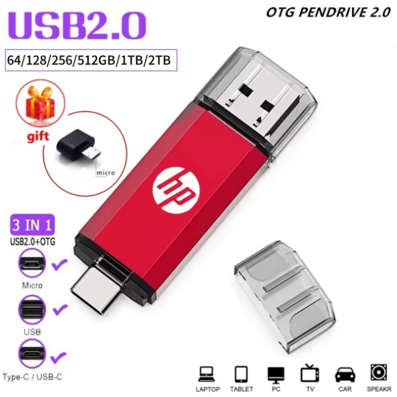 NEW Type-C 3 in 1 2TB 1TB 512GB 256GB Pendrive High Speed USB2.0 Flash ...