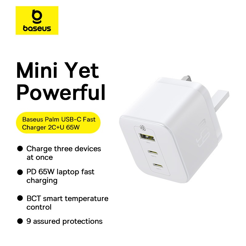 Baseus Palm Fast Charger 2C+U 65W UK PD Compact Three-Port Fast ...