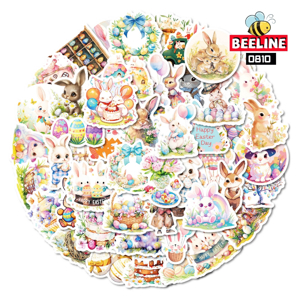 Beeline 50 Pcs Easter Stickers Rabbit Diy Decor Waterproof Graffiti ...