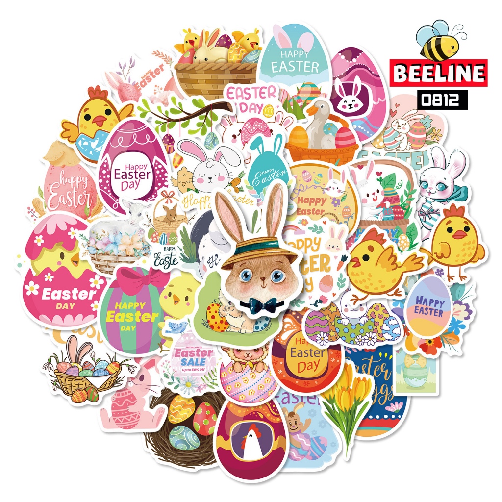 Beeline 50 Pcs Easter Stickers Egg Diy Decor Waterproof Graffiti ...