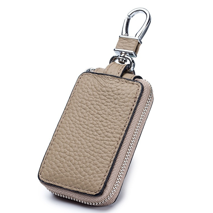 Leather Car Key Wallet Universal Model Solid Color Zipper Bag Grey ...