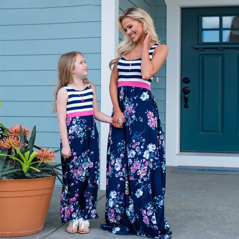 Mom And Daughter Dress Family Matching Clothes Floral Printed Long ...