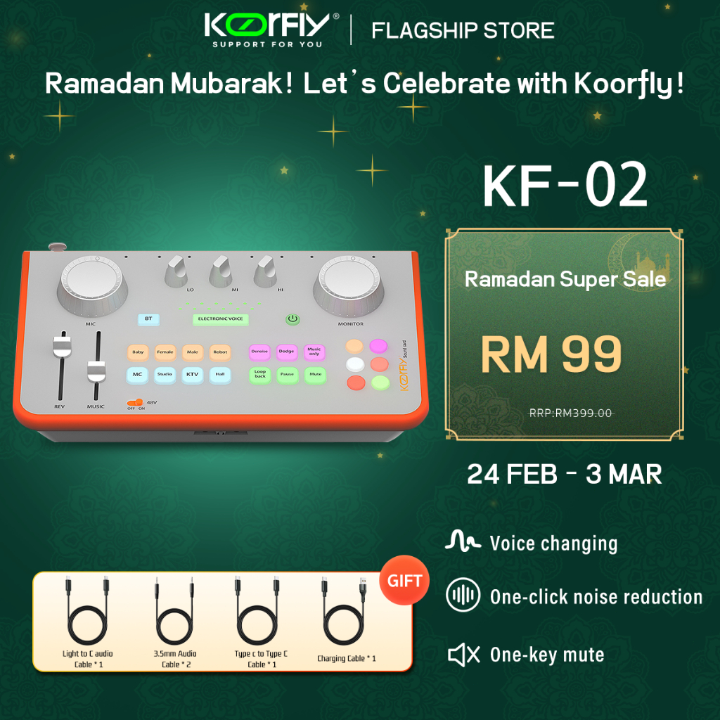 【Buy 1 Free 1】Koorfly KF02 Creative Sound Card Set Penuh Mikser Profesional 48V Telefon Mikrofon ...