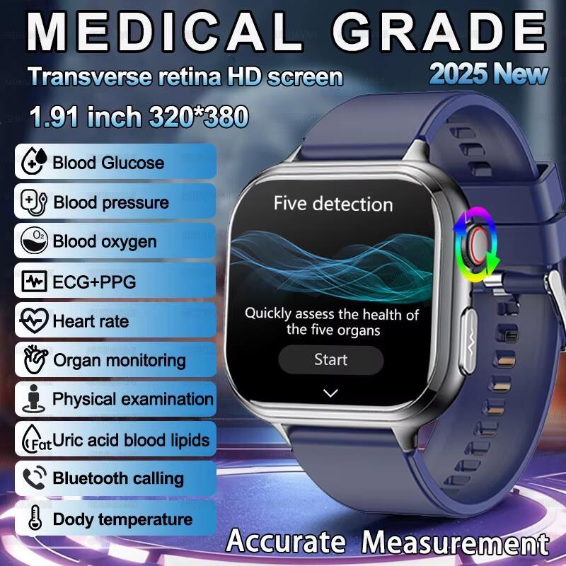 Medical Grade Uric Acid Blood Fat Smartwatches Men ECG+PPG Blood Glucose Heart Rate Blood ...